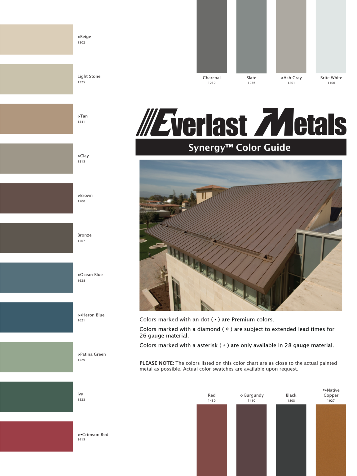 Color Chart | Everlast Metals Architectural Metal Roof & Wall Systems